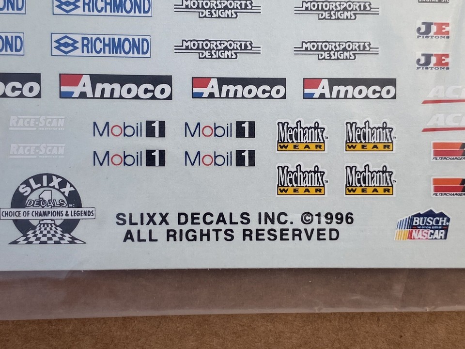 Slixx NASCAR Decals 96 Contingency Sheet 1:24 Scale Model Cars Racing ...
