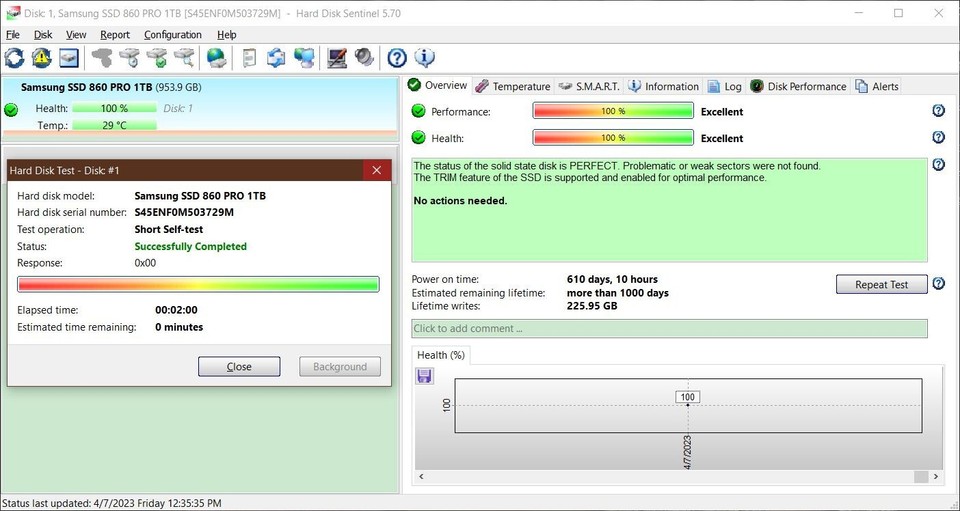 *Low Writes* Samsung 860 Pro 1TB SSD (MZ-76P1T0) 3D V-NAND SATA III 6Gb ...