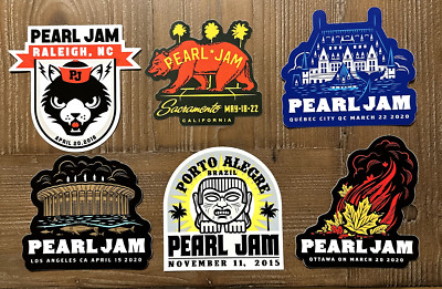 6 Pearl Jam Event Stickers -Raleigh, Sacramento, Porto Alegre, Los ...