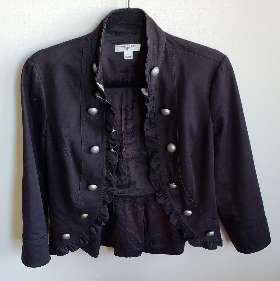 Uniform JPR Black Denim Military Style Crop Open Front Blazer Jacket | eBay