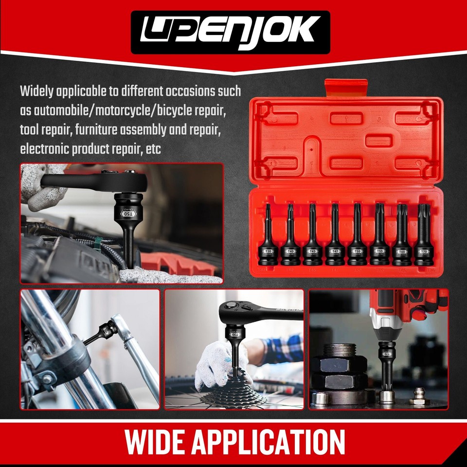 8-Pcs 1/2" Drive Impact Torx Bit Socket Set，T30-T70，Impact Star Bit ...