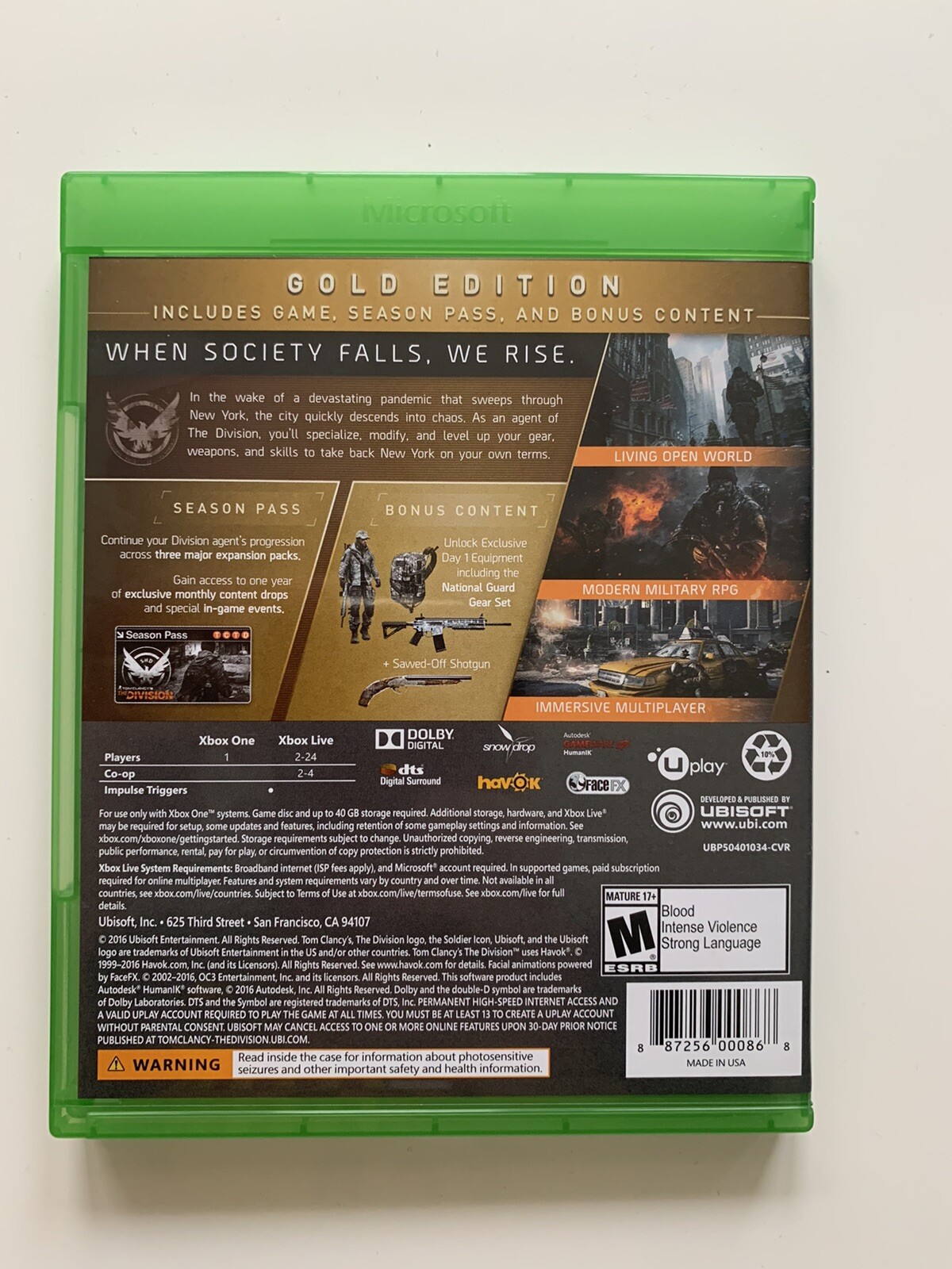 Tom Clancy's: The Division 1 (Xbox One) - MINT Disc, No DLC included ...