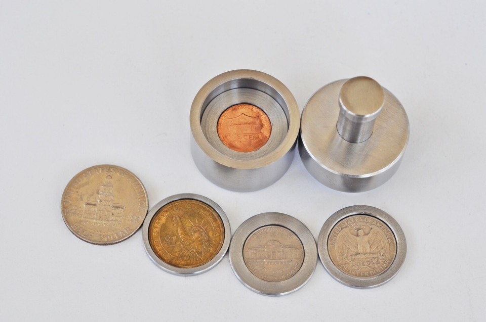 Steel Coin Ring Tool SET with SPACERS for 5 US COINS CENTER PUNCH Hole ...