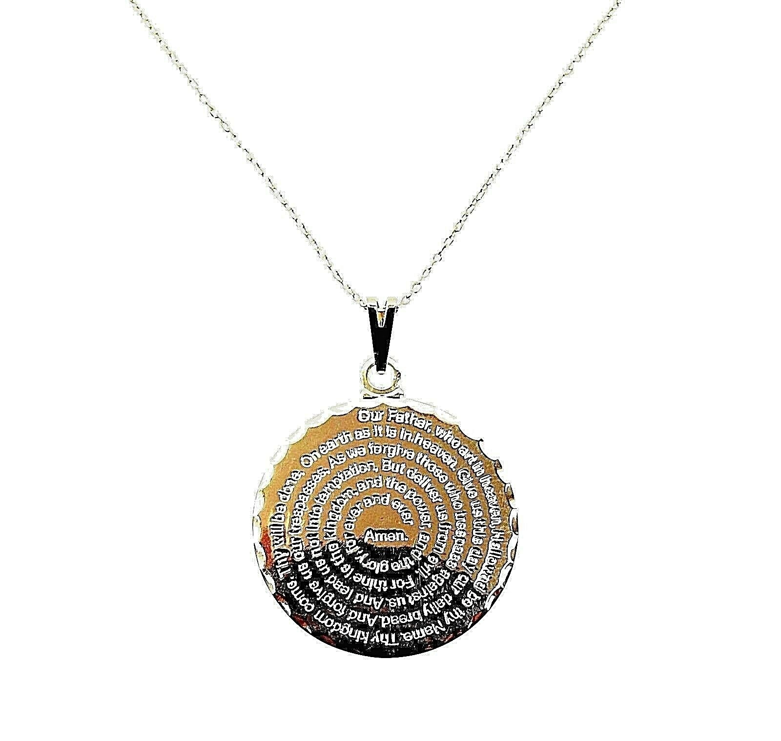 Our Father Prayer Necklace Gold Plated 1" Medal Pendant Christian ...