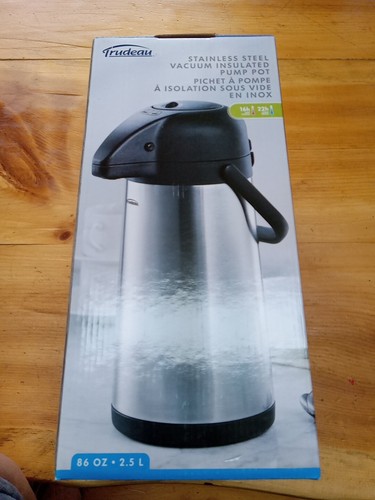 Trudeau Maison Vacuum Pump Coffee Pot Thermos, SS in/out, 2.5 L/84 oz ...