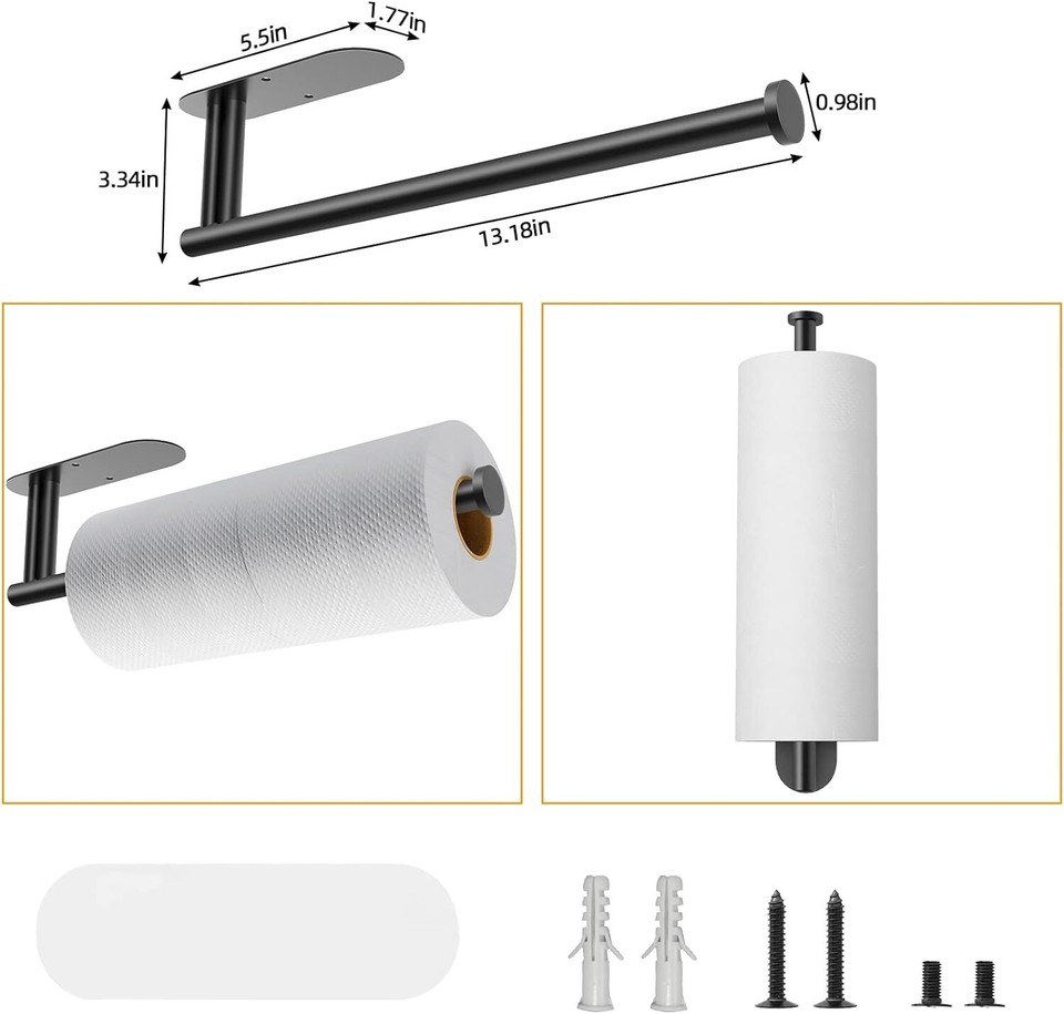 Under Cabinet Paper Towel Holder Double Rod Bearing Self-Adhesive Wall ...