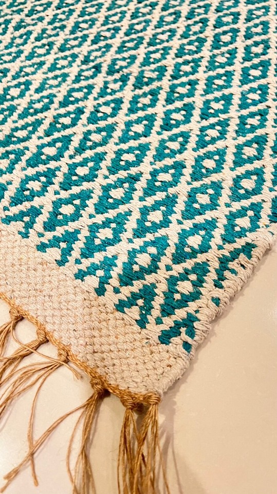 Teal Geometric Handmade Eco Friendly Recycled Cotton Rich Reversible ...