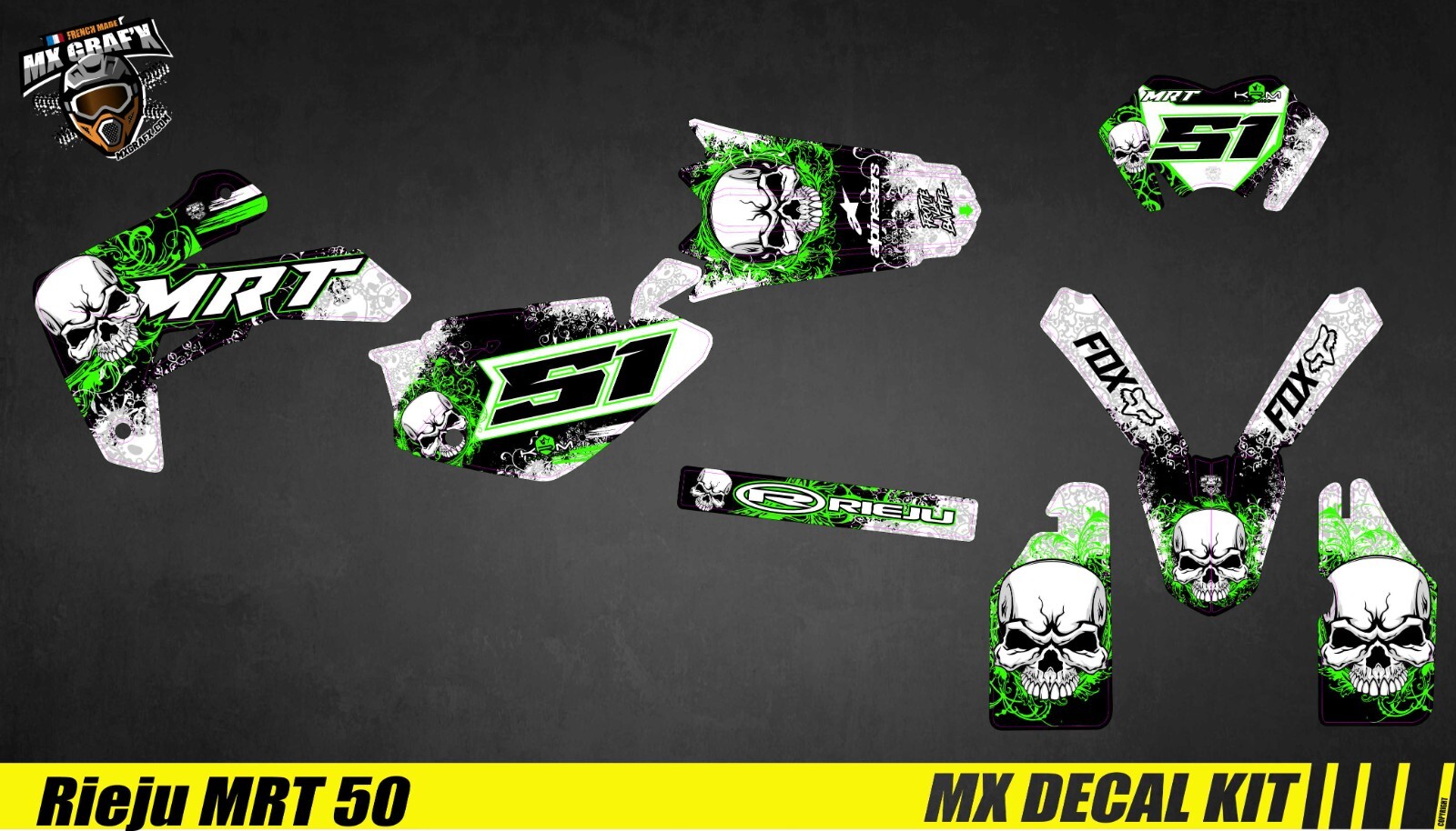 MX Decal Kit For Rieju MRT MRT Pro - Green Skull | eBay
