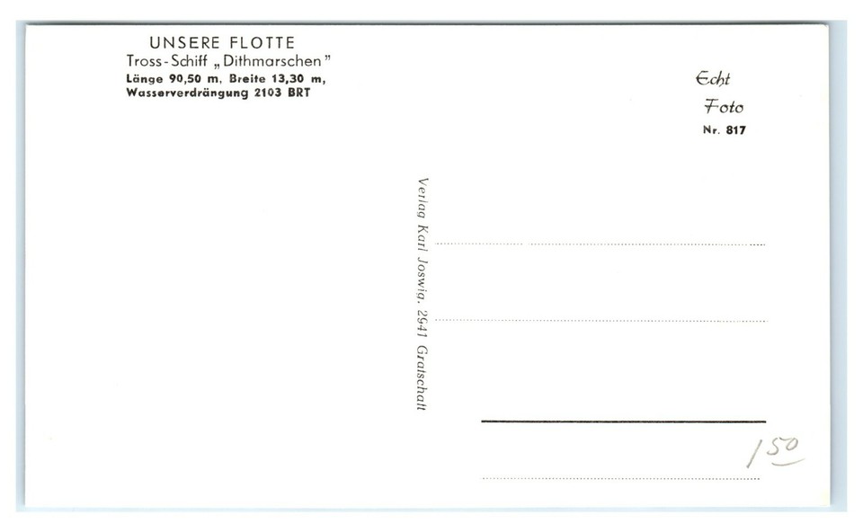 Postcard Trossschiff Dithmarschen A1409 ship tanker RPPC T14 | eBay