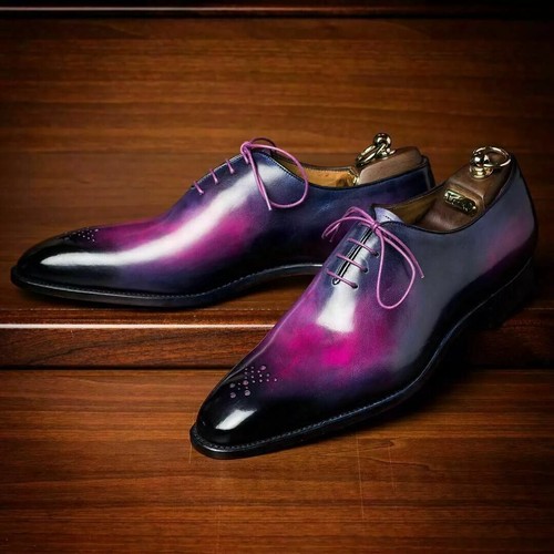 Mens Handmade Leather Shoes Purple Patina Formal Dress Boots Unique ...