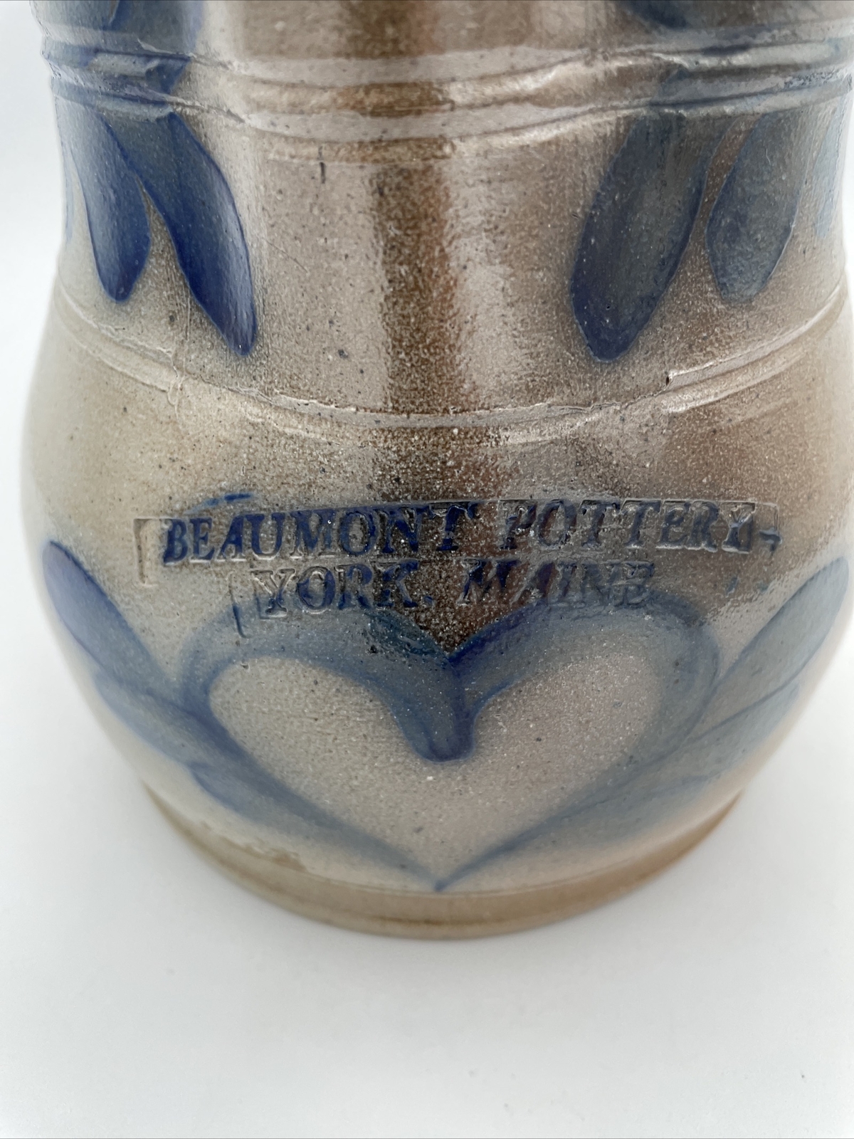 1987 Beaumont Pottery York Maine Salt Glaze Stoneware Cobalt Flower Pitcher- Vtg | eBay