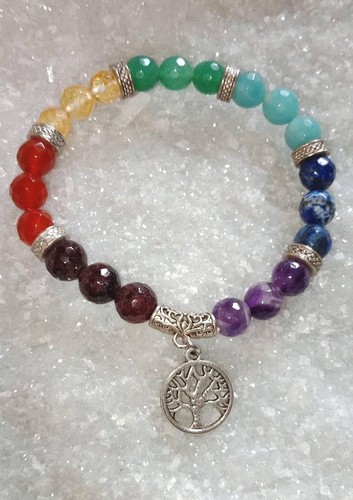 7 Chakra Faceted Cut Healing Chakra Tree Of Life Dangle Gems Chakra ...