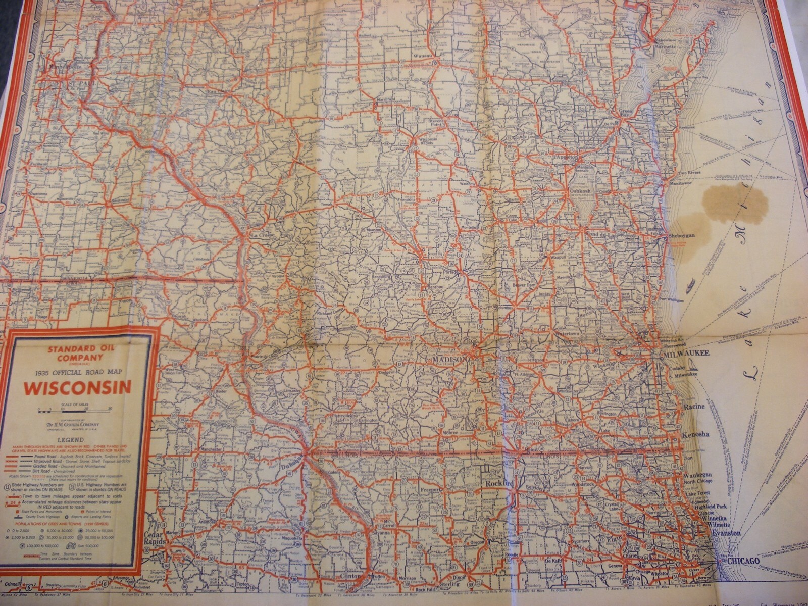 Vintage 1935 Standard Oil Red Crown Gas & Oil Wisconsin Highway Road ...