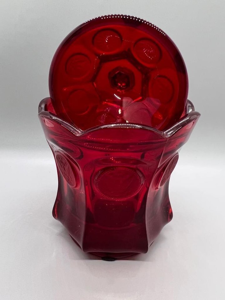 Fostoria Ruby Red Coin Glass Covered Candy Dish With Lid | eBay