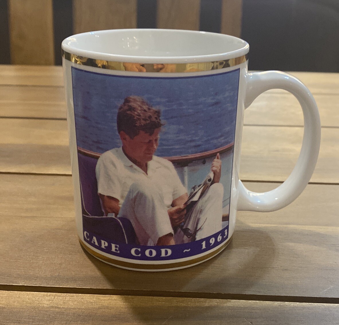 JOHN F. KENNEDY Photo Mug CAPE COD - 1963 With Gold Rim On Top & Bottom ...