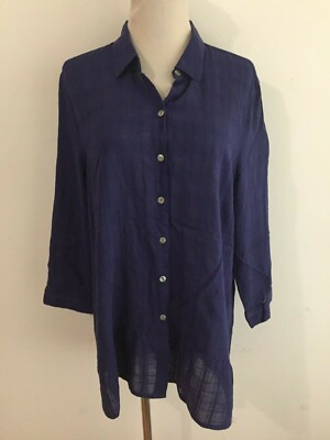 J.Jill Button-Front Elliptical Shirt Blouse Semi-Sheer Plaid Size L ...