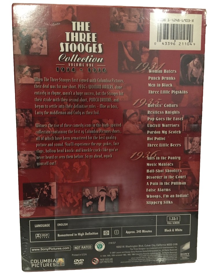The Three Stooges Collection: Volume 1: 1934-1936 (DVD, 2007) Brand New ...