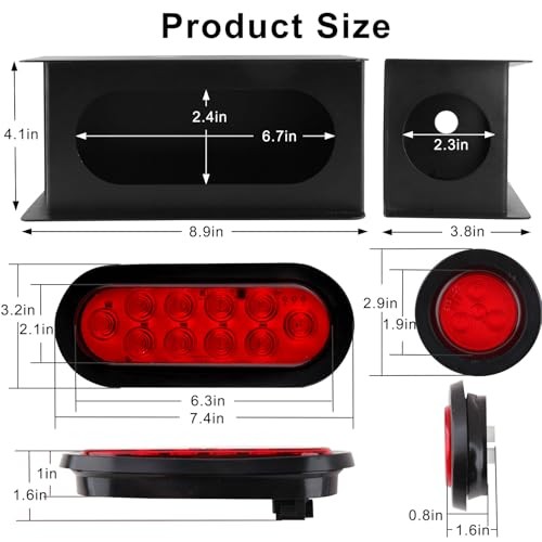 2Pcs Steel Trailer Light Box Housing Kit w/6" Inch Oval Led Trailer ...