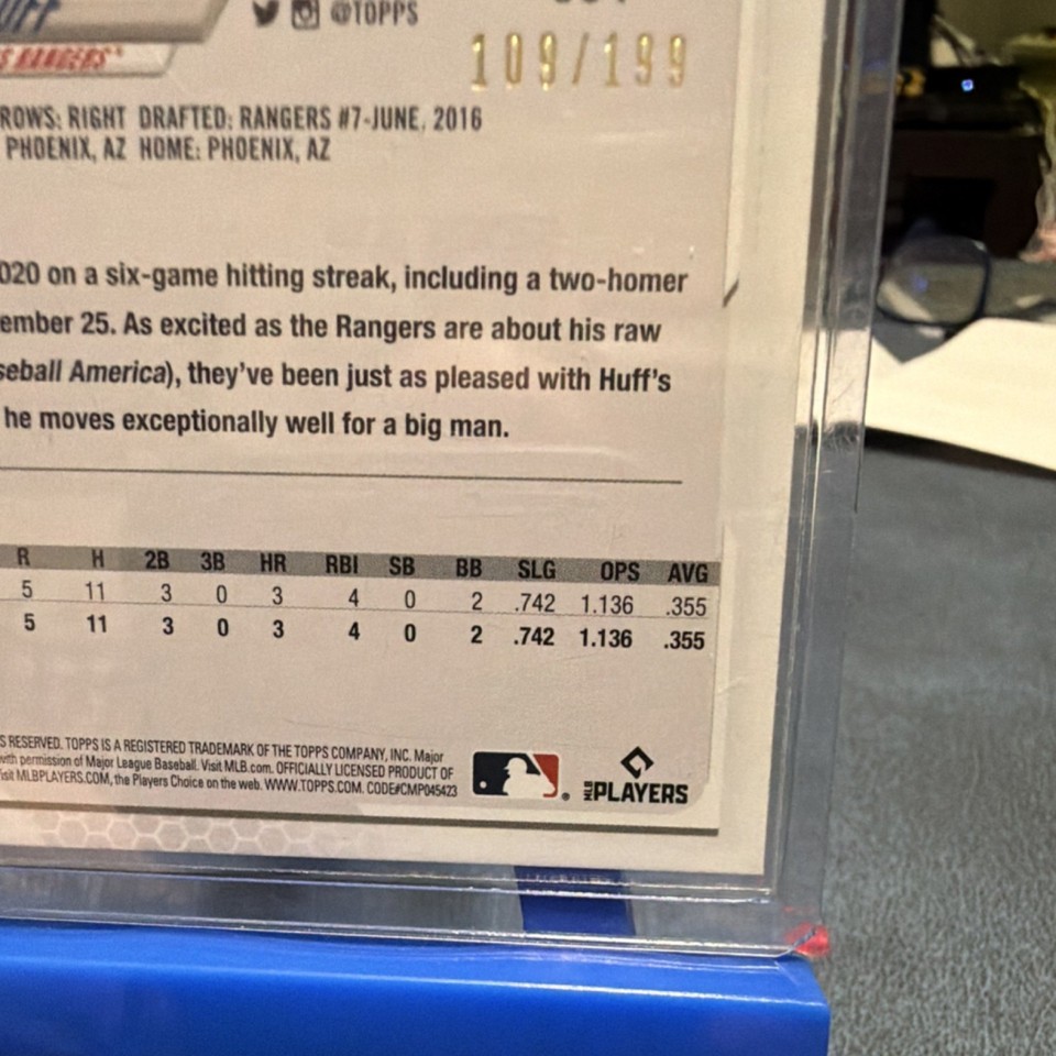 Topps Sam Huff 2021 Serial Numbered #109/199 Texas Rangers Baseball | eBay