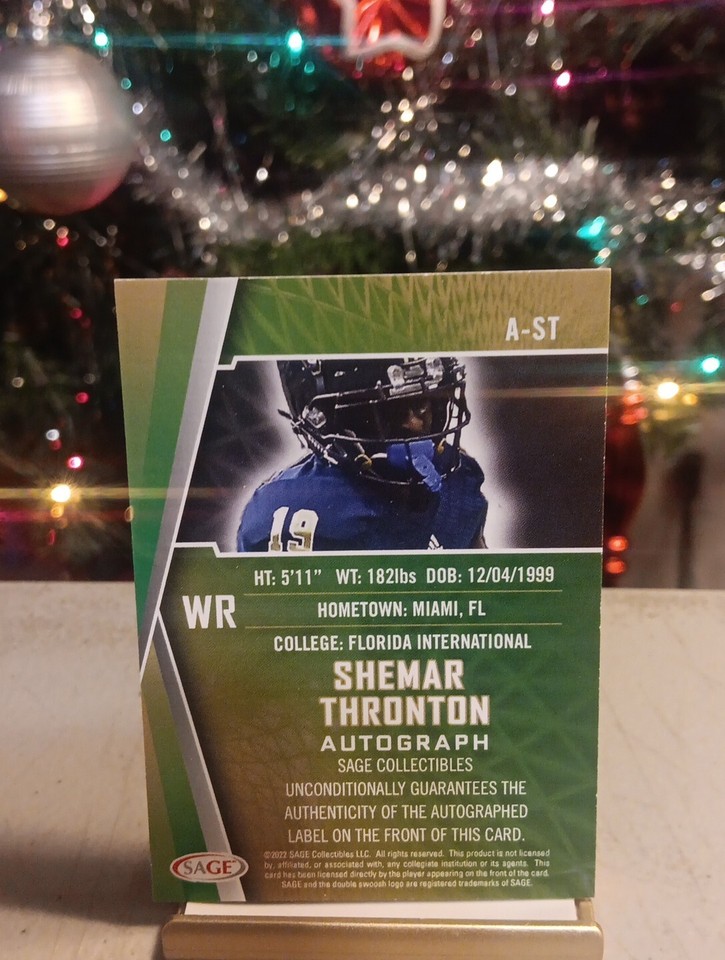 Shemar Thornton 2022 SAGE Auto Autograph Florida International FIU Card ...