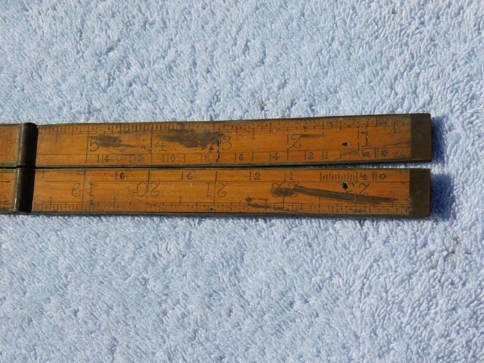 Vintage No. 72 1/2 Boxwood & Brass Bound Carpenters' Folding Rule | eBay