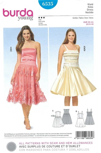 Burda 6535 Strappy Corset-Style Dress w Drop Waist, Flared Skirt Sz 6 ...