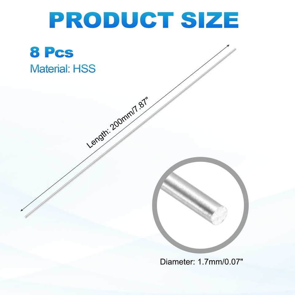 8 Pcs Round Steel Rod 1.7mm Diameter 200mm Long HSS Lathe Bar Stock ...