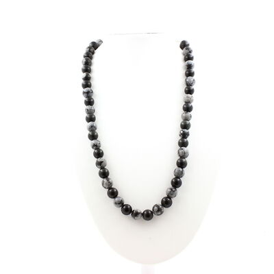 Necklace Beads Obsidian Snowflake Snow + Obsidian Black 8 MM Chain Ikt ...