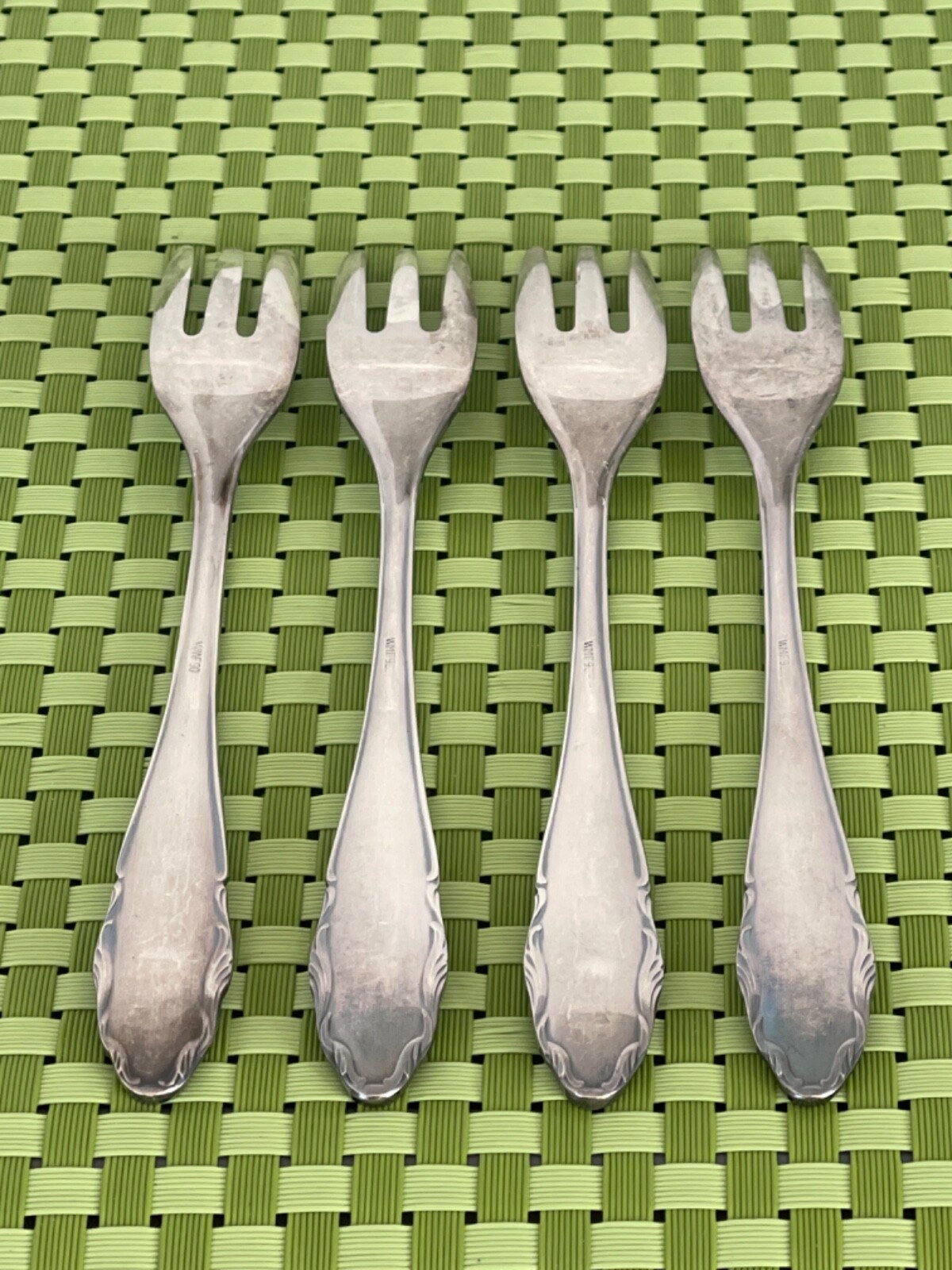 WMF 2200 Silverplate 4 Pastry Forks 90 Nirosta Germany Scroll Edge ...