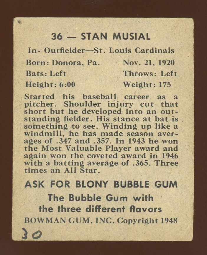 1948 Bowman #36 Stan Musial Rookie Nice Eye Appeal | eBay