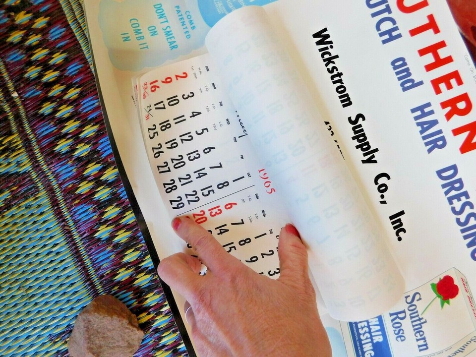 LARGE VINTAGE SOUTHERN ROSE BUTCH AND HAIR DRESSING 1965 CALENDAR ...