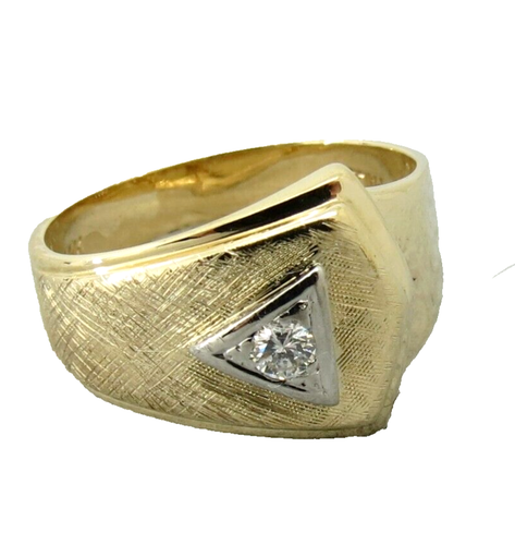 14K Mens Diamond Ring Yellow Gold SZ 9 Band Brushed Texture Designer ...
