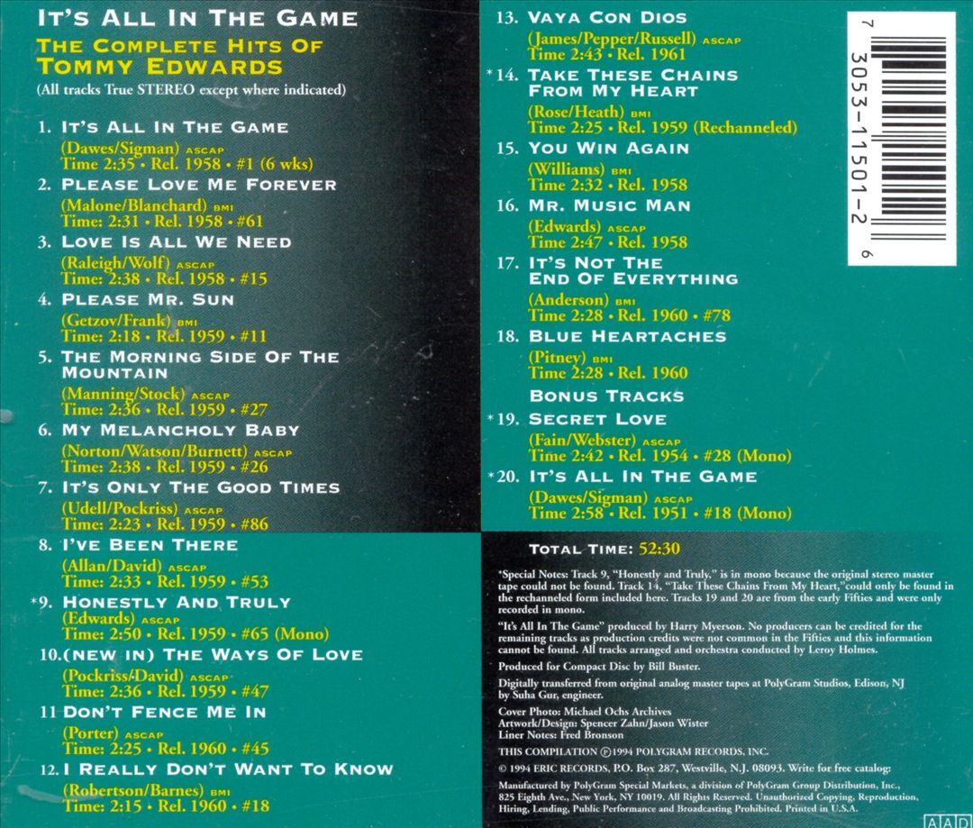 TOMMY EDWARDS - COMPLETE HITS OF TOMMY EDWARDS NEW CD 730531150126| eBay