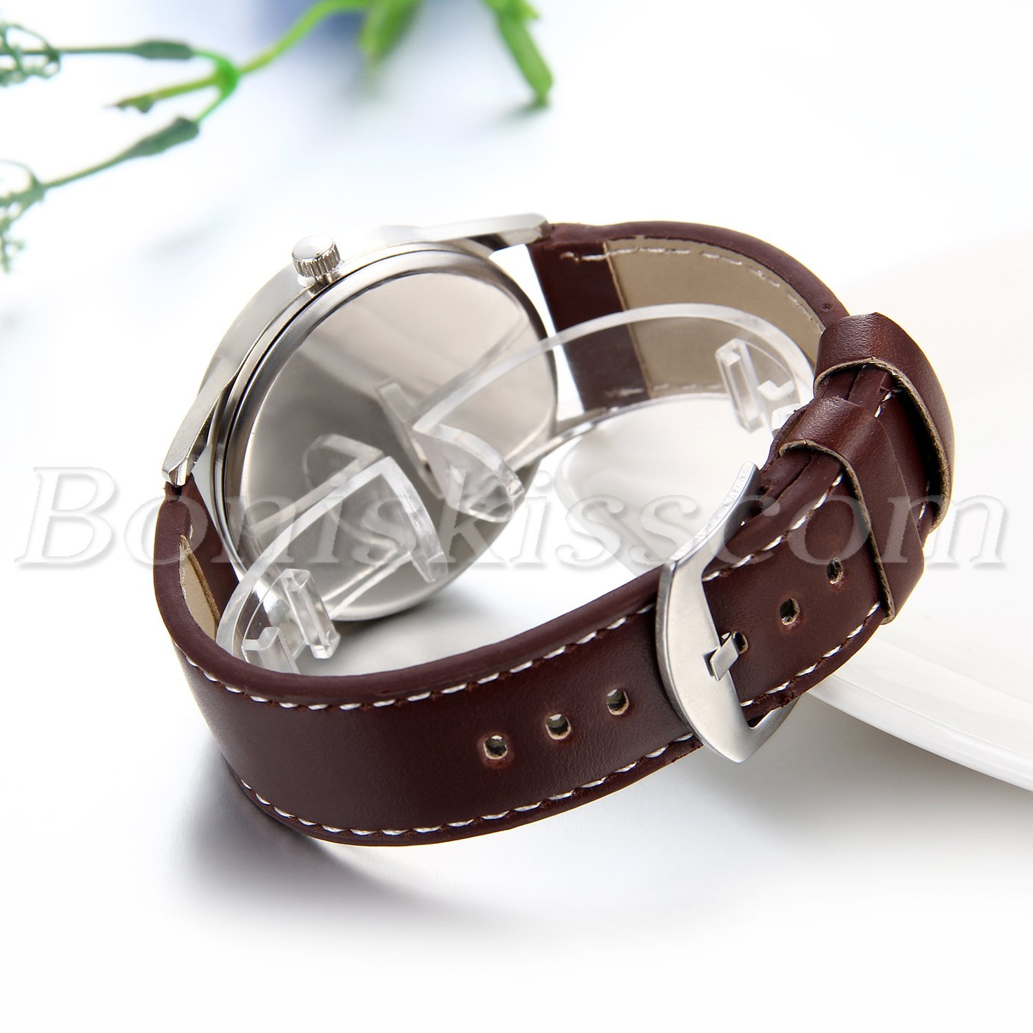 Men's Simple Casual Big Scale Dial Leather Strap Date Quartz Wrist ...