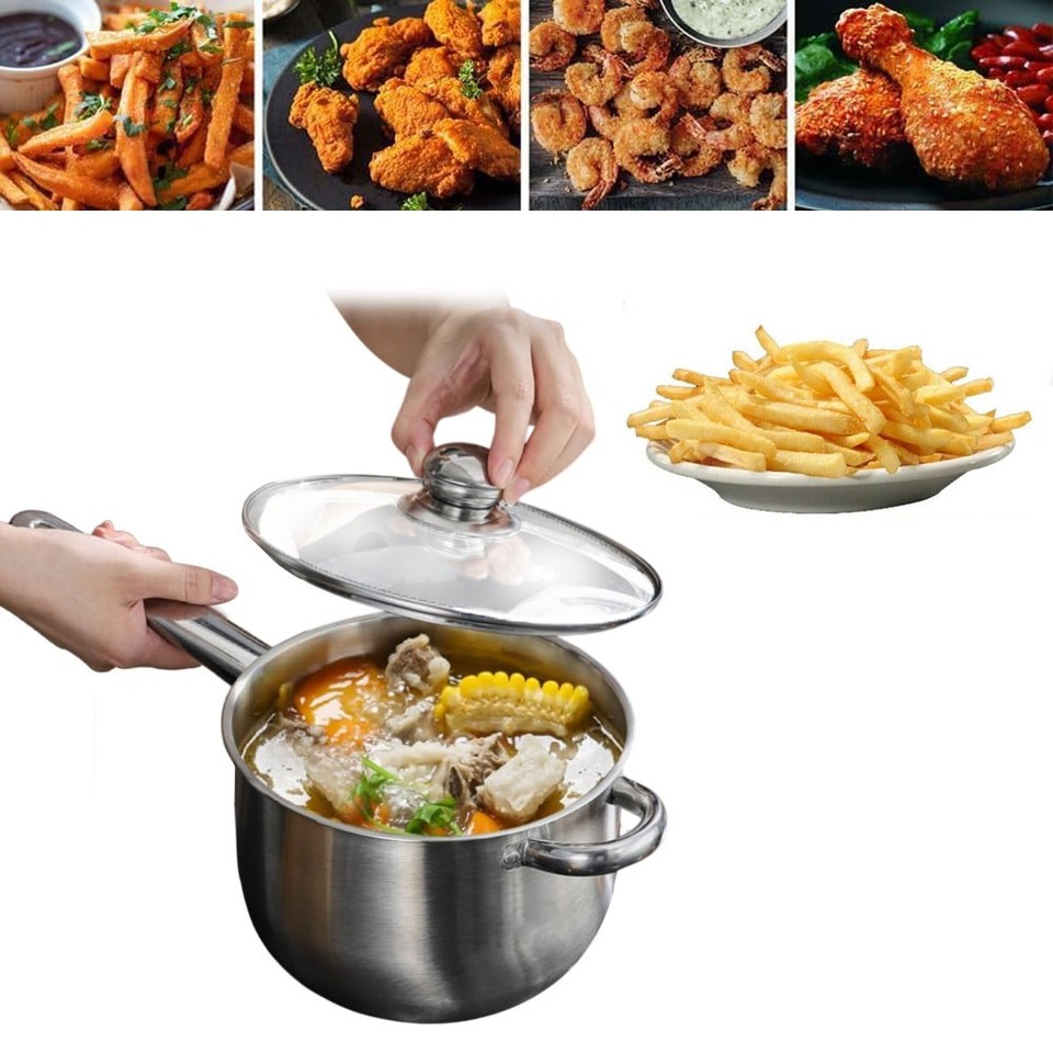 3PCS DEEP FRYER SET INDUCTION CHIP PAN STAINLESS STEEL POT WITH LID ...