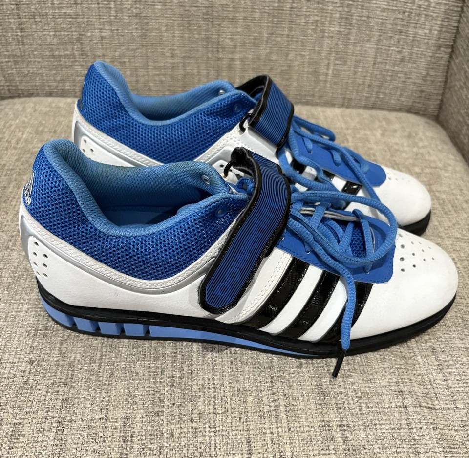 Men’s Adidas Powerlift 2.0 Weight Lifting Shoes White/Black/Blue Sz 8.5 ...