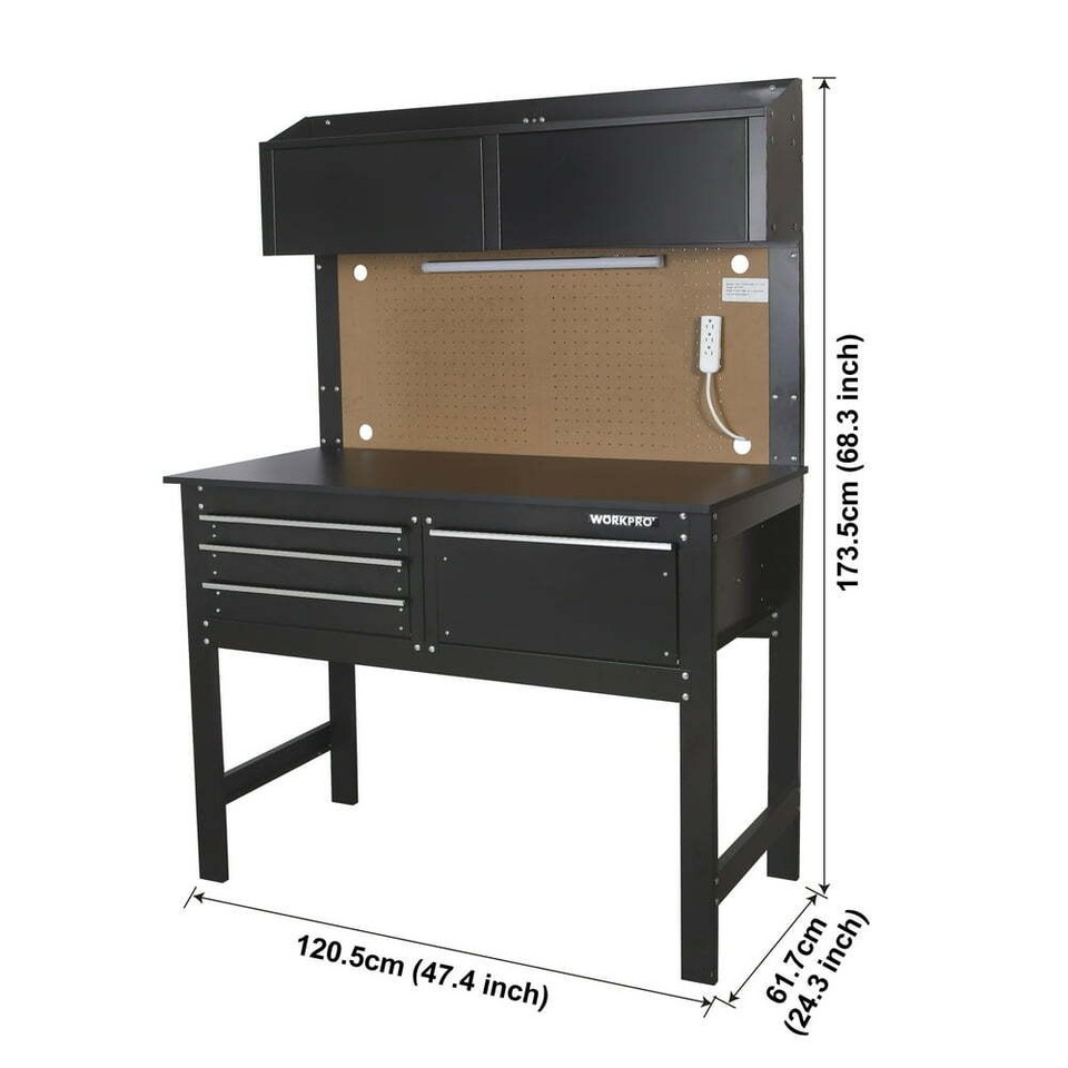 Workbench Cabinet Combo w Light 4" Tool Work Bench Steel Table Storage ...
