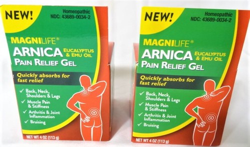 Magnilife Arnica Pain Relief Gel 4 Ounce 2 Pack Lot Sealed New Boxes