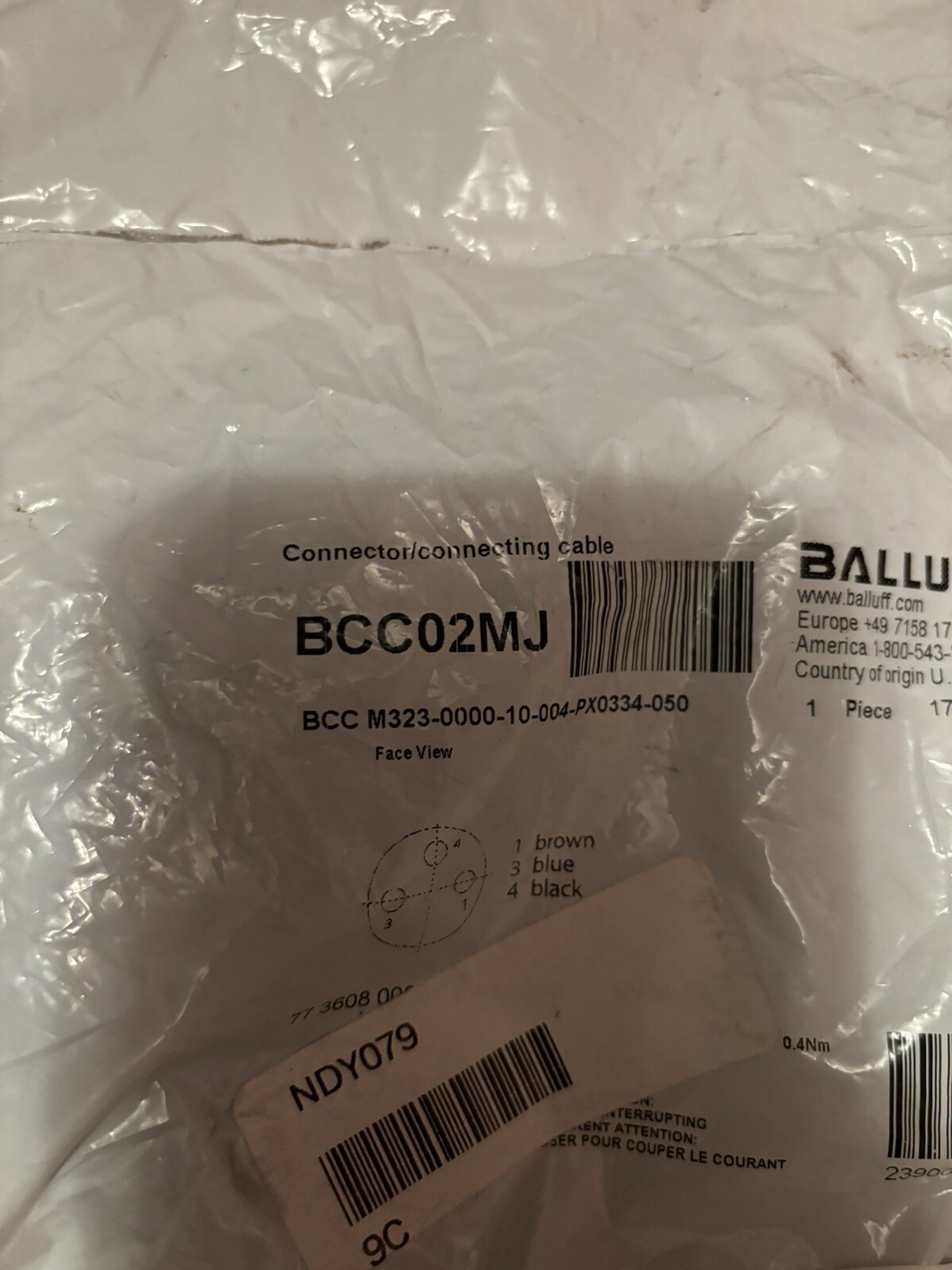 Balluff BCC02MJ Single-Ended Cordset BCC M323-0000-10-004-PX0334-050 | eBay
