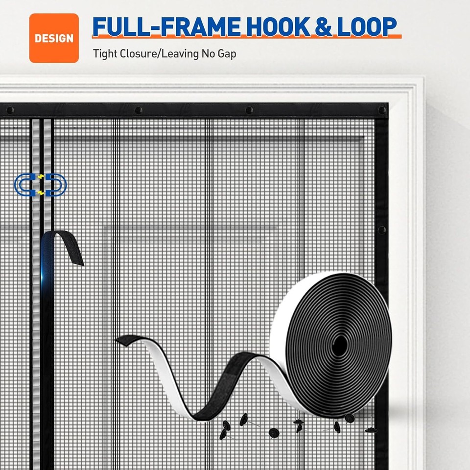 MAGZO Magnetic Screen Door with Full Strip Fit Size 32×96 Inches, Black ...