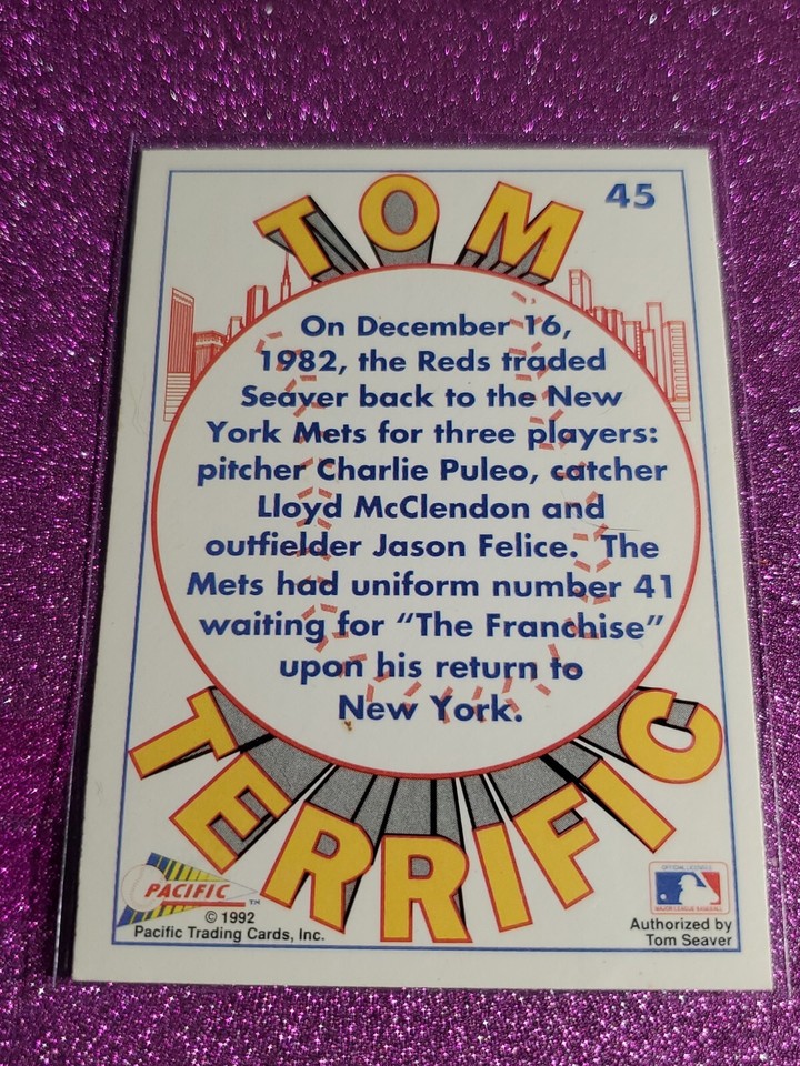 1992 Pacific Tom Seaver Tom Terrific Tom Seaver #45 HOF | eBay