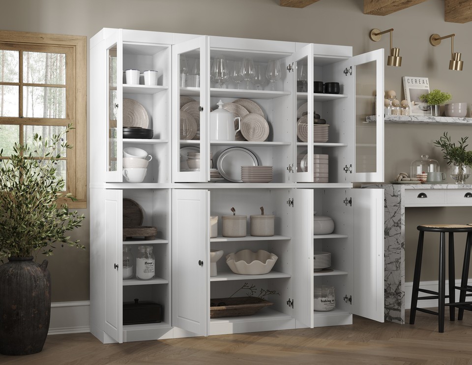 100% Solid Wood Modular China Pantry Buffet w glass/solid door by ...