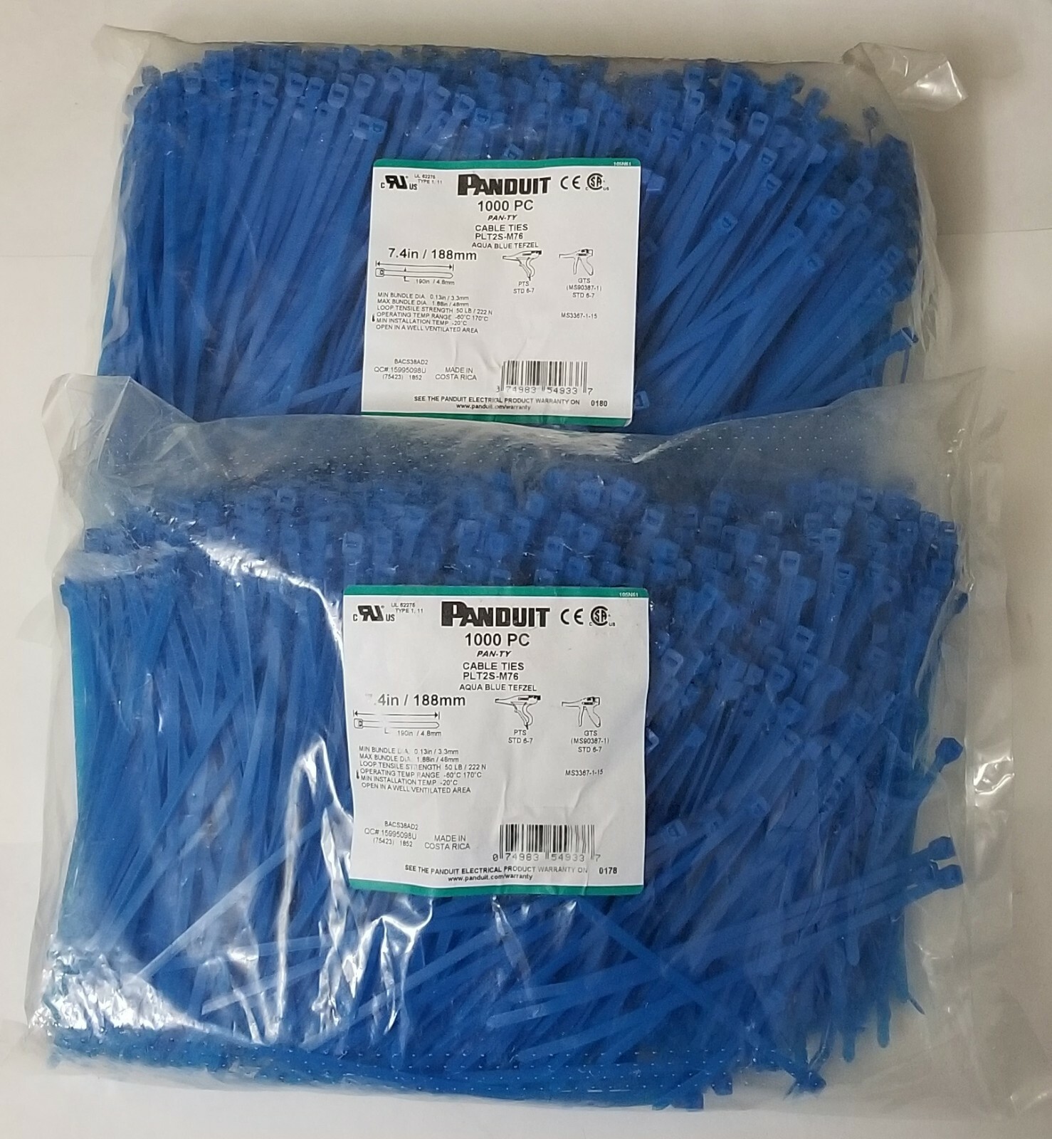 Panduit Aqua Blue Tefzel Cable Ties 7.4inch PLT2S-M76 PAN-TY 50lb NEW ...