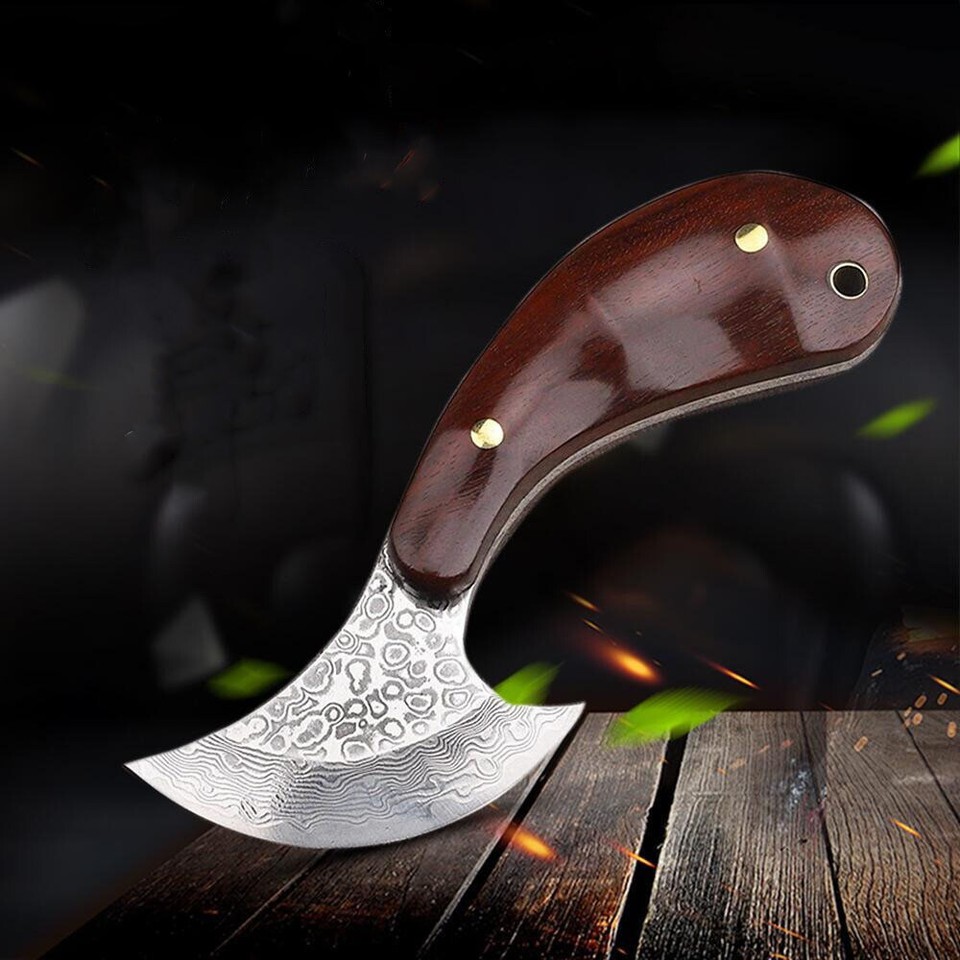 Small Damascus Round Head Knife Leather Craft Cutter Rosewood Handle ...