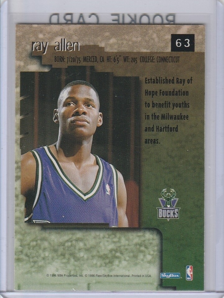 RAY ALLEN ROOKIE CARD 1996/97 Skybox Premium Basketball MILWUAKEE BUCKS ...
