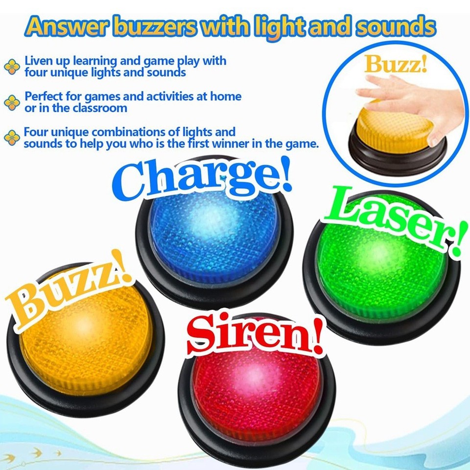 4 Pack Buzzers for Trivia Games, Answer Buzzers for Classroom, Game ...