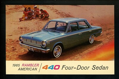 Car Auto chrome postcard Advertising 1965 Rambler American Sedan Dealer ...