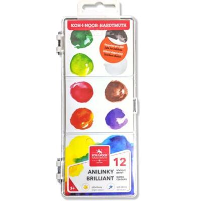 Koh-I-Noor Hardtmuth Anilinky Brilliant Watercolour Pans - 12 Colours ...