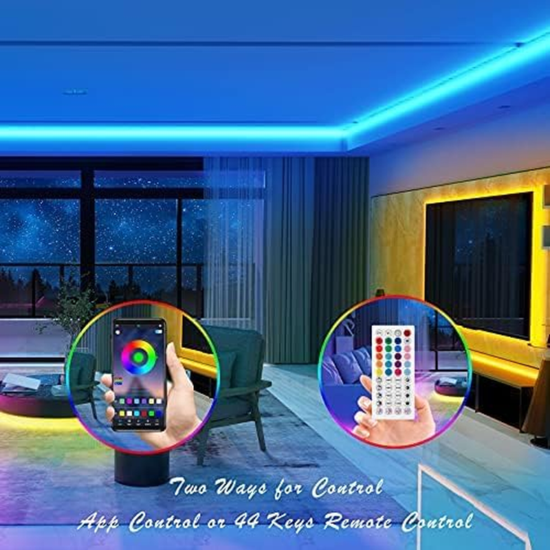 100 Ft LED Strip Lights for Bedroom Music Sync Color Changing RGB LED ...