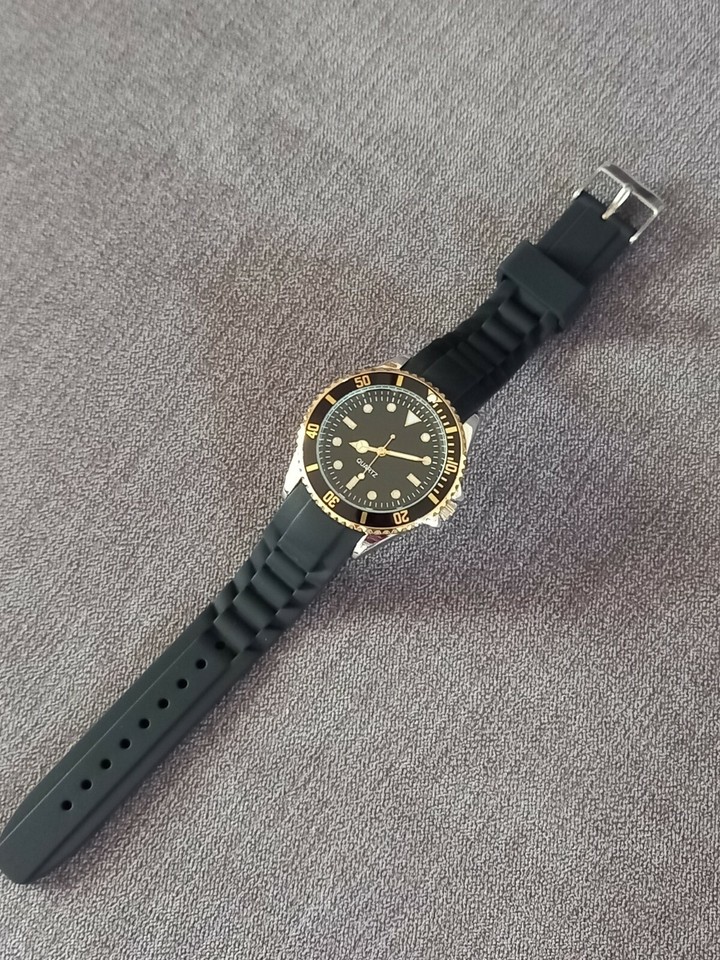 NEW TPW WATCH PC21S Seiko Movement 40mm Black & Gold Bezel Rubber Strap ...